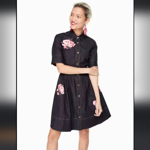 kate spade | Dresses | Kate Spade Broome Street Denim Rose Dress Sz 2 ...